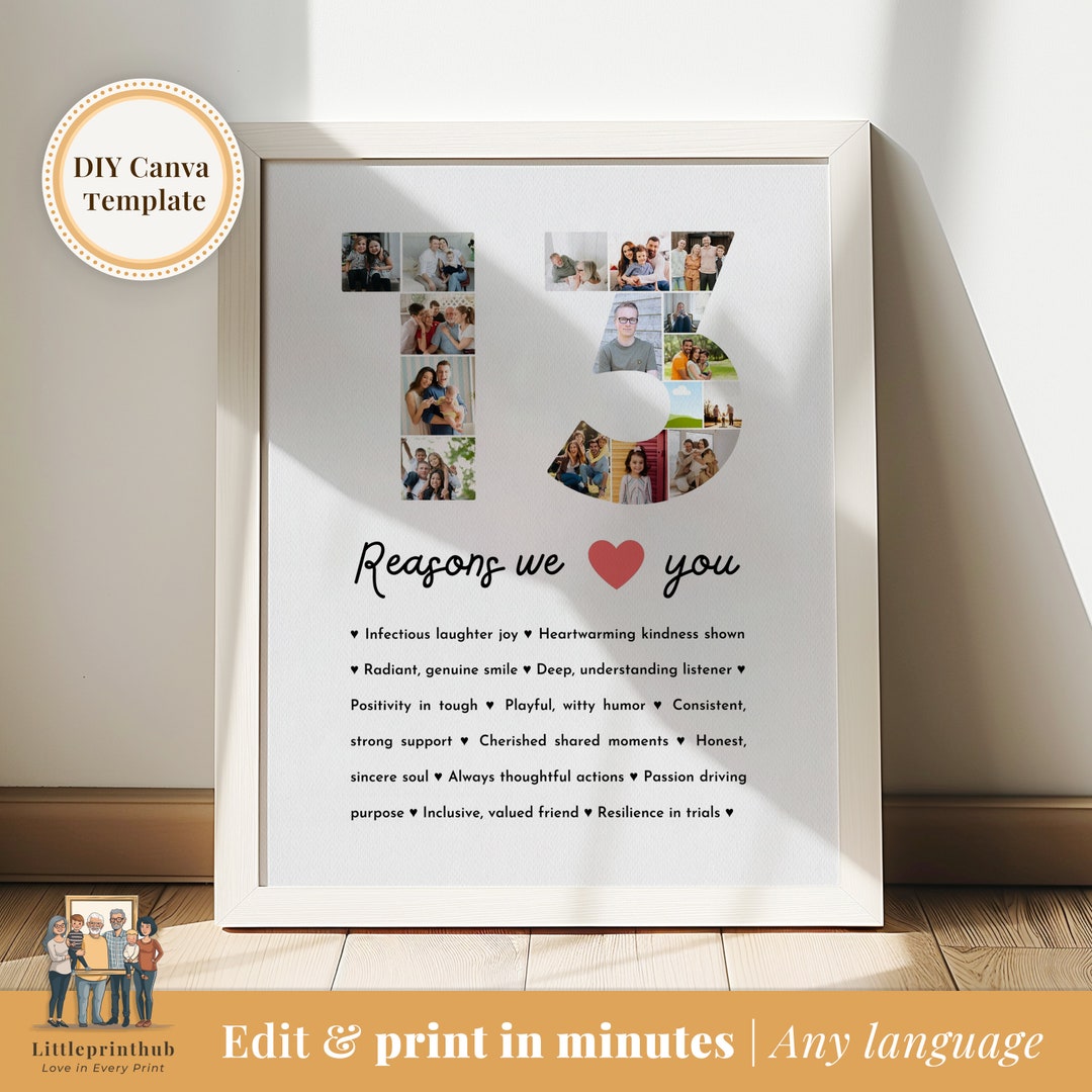 13 Reasons We Love You DIY Gift, Son's 13th Birthday Print, 13th ...