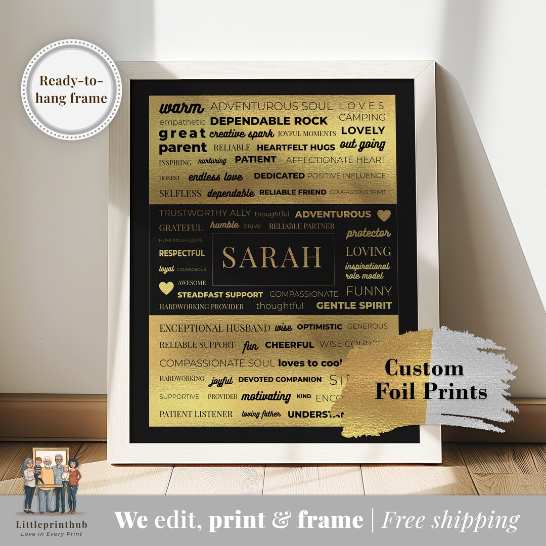 Custom Gold Foil Print, Custom Word Cloud, Custom Birthday Gift for Her ...