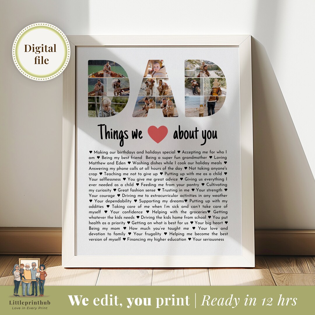 Custom Things We Love About Dad Custom Photo Collage, Reasons We Love ...