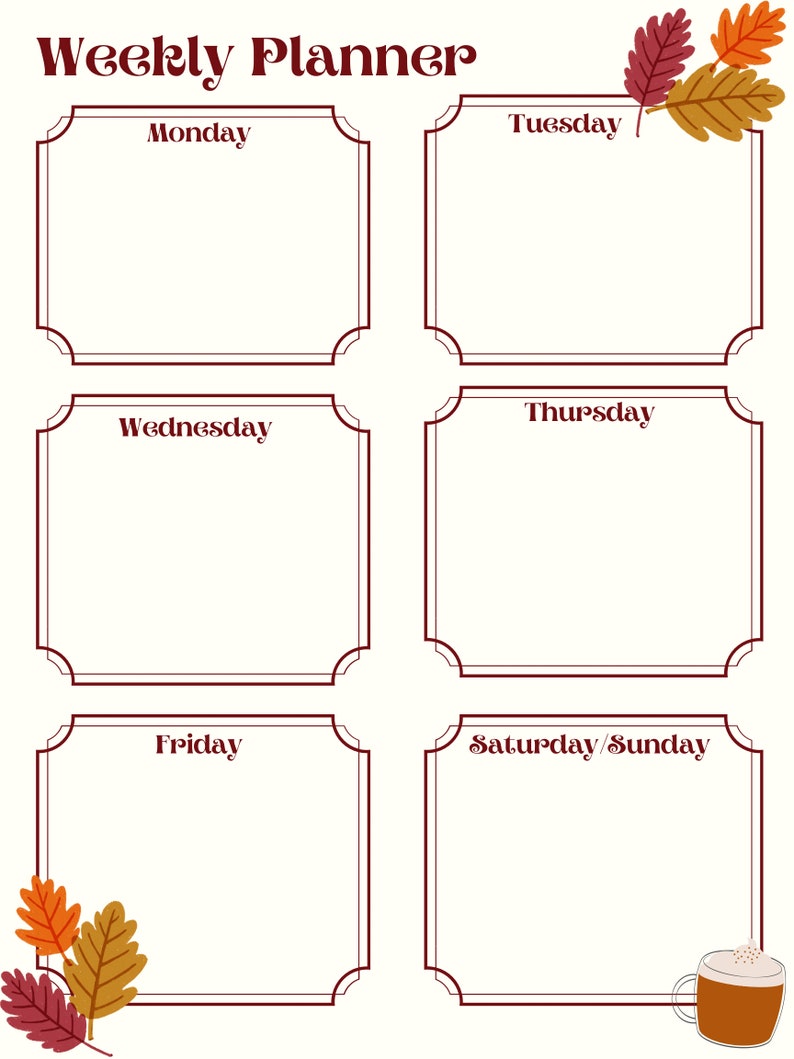 Fall Weekly Planner Printable Digital Download - Etsy