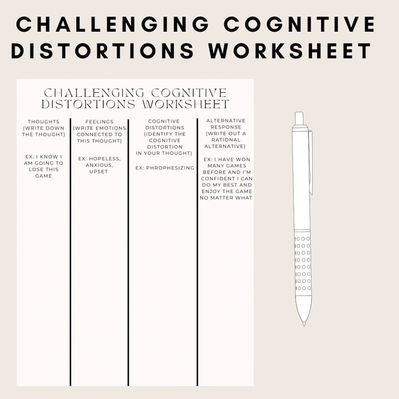 Cognitive Distortions Worksheet Printable Digital Download - Etsy