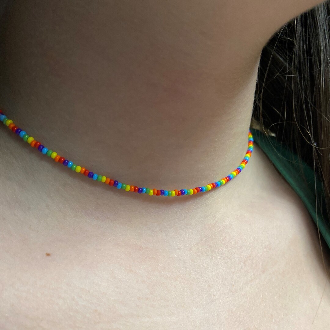 LGBTQ Choker Pride Flag Beaded Necklace LGBT Necklace Seed Bead ...