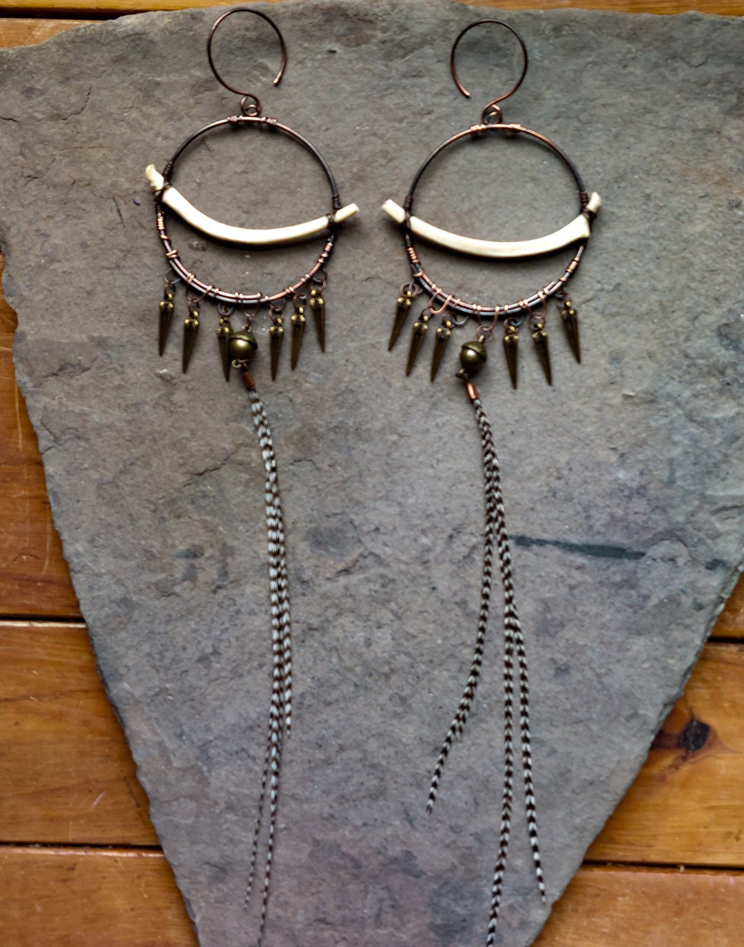 Spiked and Feathered Coyote Rib Hoops Feral Forest Witch Bone - Etsy