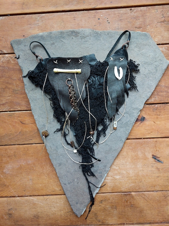 Bone and Leather Bib Necklace Large Textured Bone and Tooth - Etsy