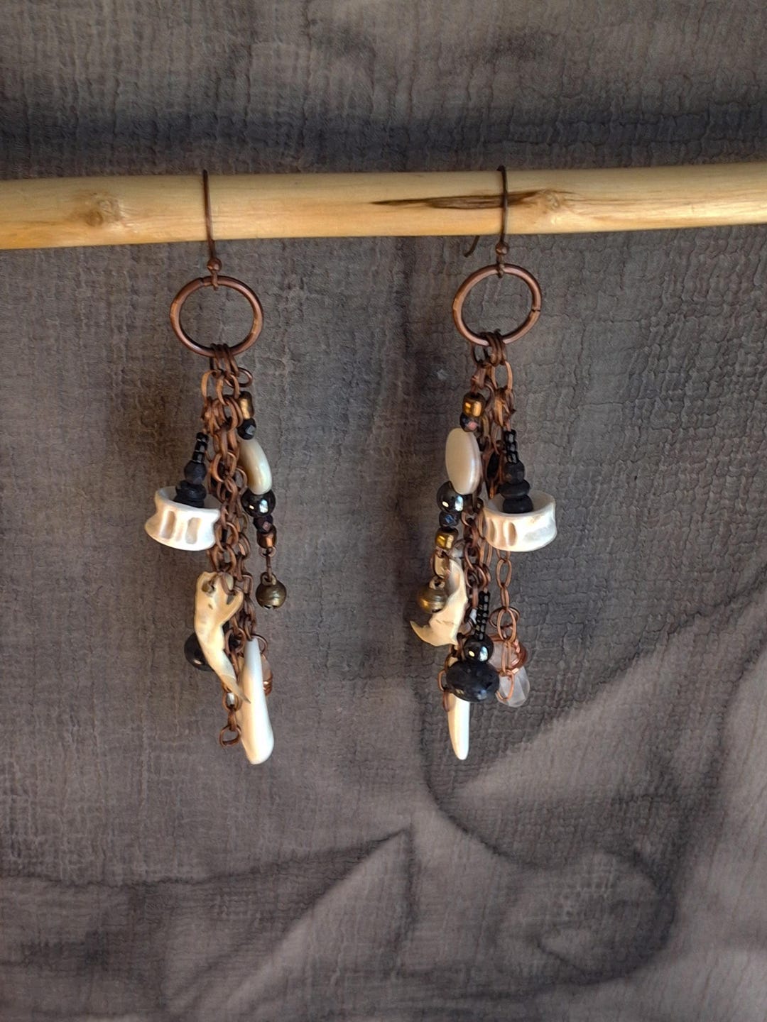 Bone Assemblage in Black and White, Bone Dangle Earrings, Black & White ...