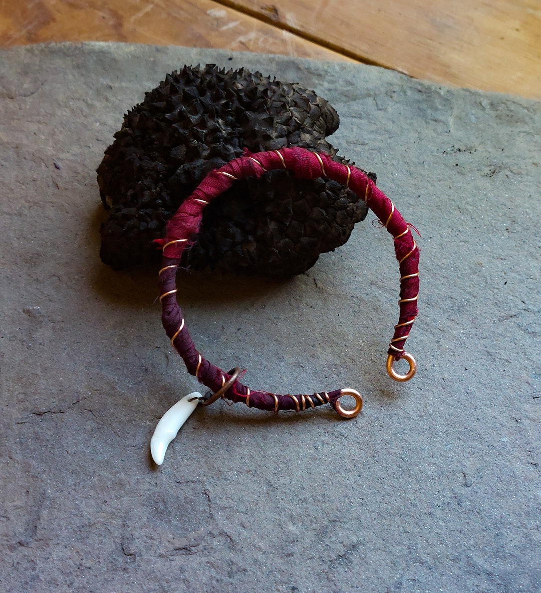 Bloodlust and Bordeaux Vampire Fang Bracelet, Stackable Red Sari Silk ...