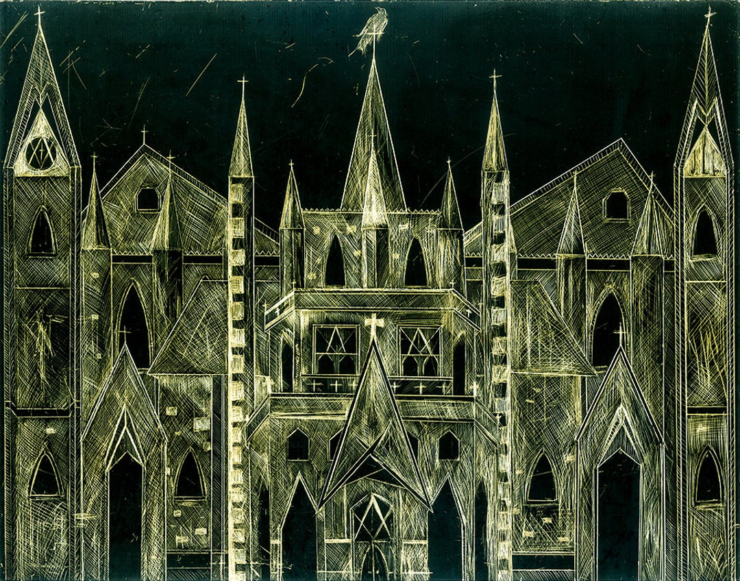 Original Gold Foil Church Etching - Etsy UK
