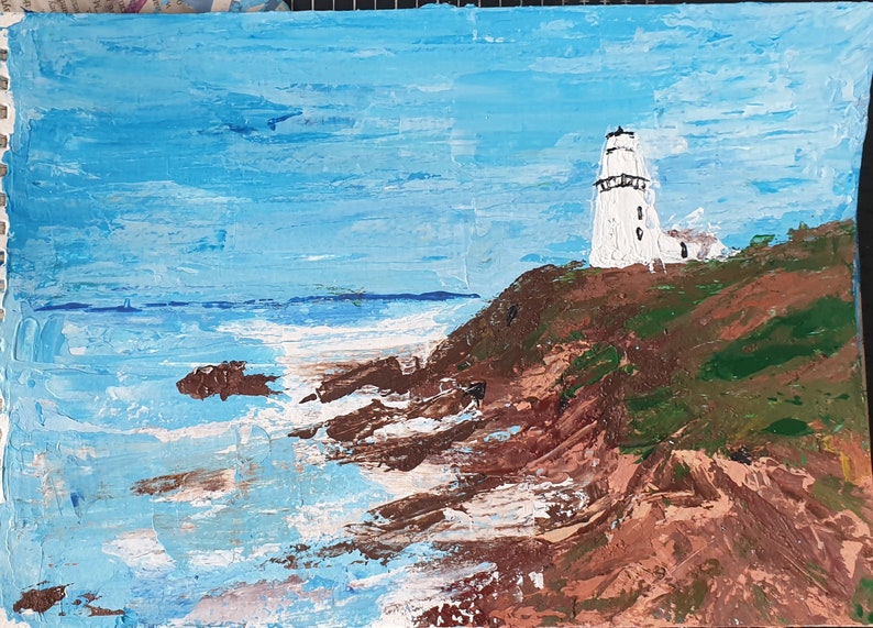 Lighthouse at Sea Acrylic Painting Landscape Art Pallet - Etsy