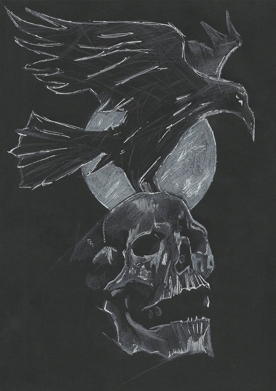 Crow on Top of Skull Original Art Print - Etsy
