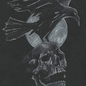 Crow on Top of Skull Original Art Print - Etsy