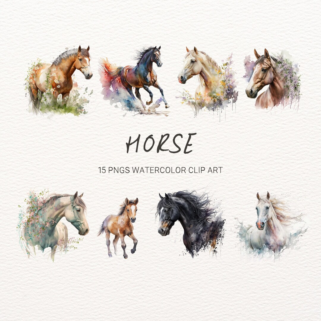 15x Pngs Horse Watercolor Clipart Bundle: Palomino Best Seller Farm ...
