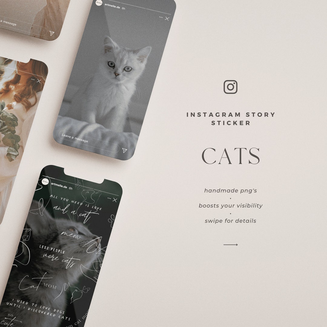 XXL 100 Cats Instagram Story Stickers: Pets Baby Cat PNG Digital ...