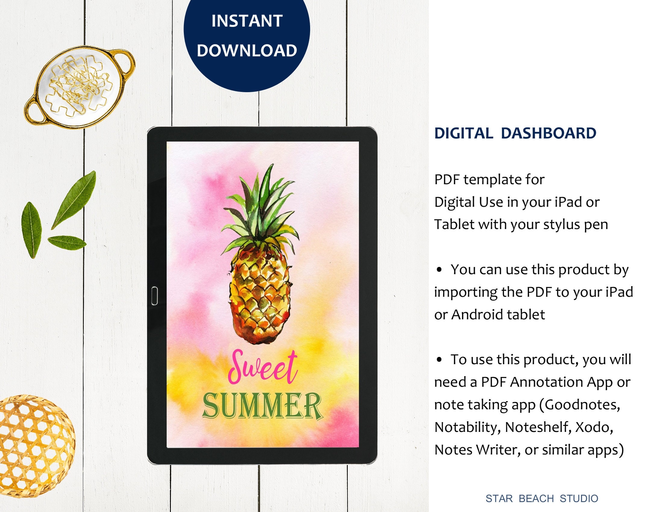 Sweet Summer Pineapple Planner Dashboard Printable, Watercolor Planner ...