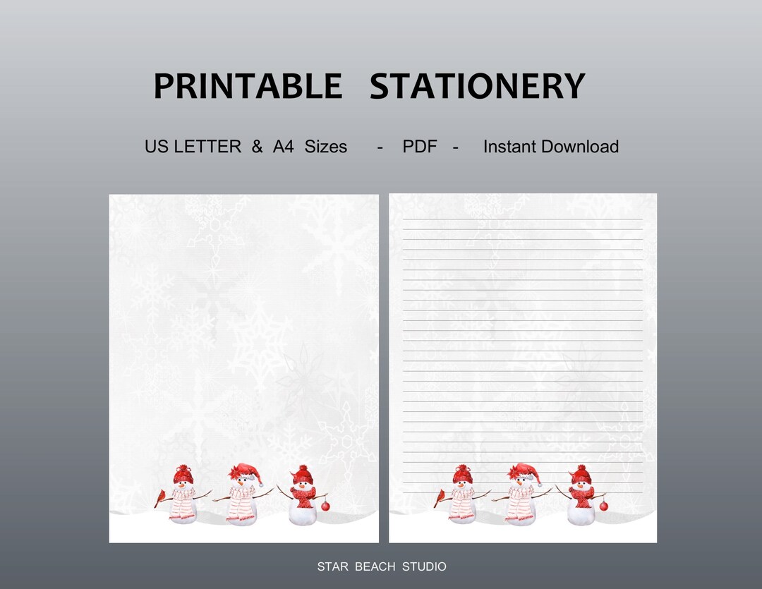 Cute Snowman Snowflakes Winter Printable Stationery, Snow Lined ...