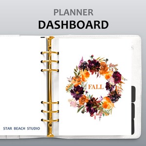 Fall Planner Dashboard Printable, Autumn Floral Watercolor Wreath ...