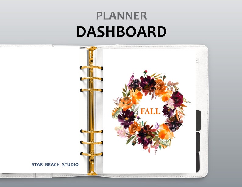 Fall Planner Dashboard Printable, Autumn Floral Watercolor Wreath ...