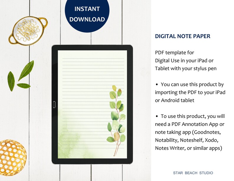 Green Leaves Printable Stationery, Eucalyptus Lined & Unlined Letter ...