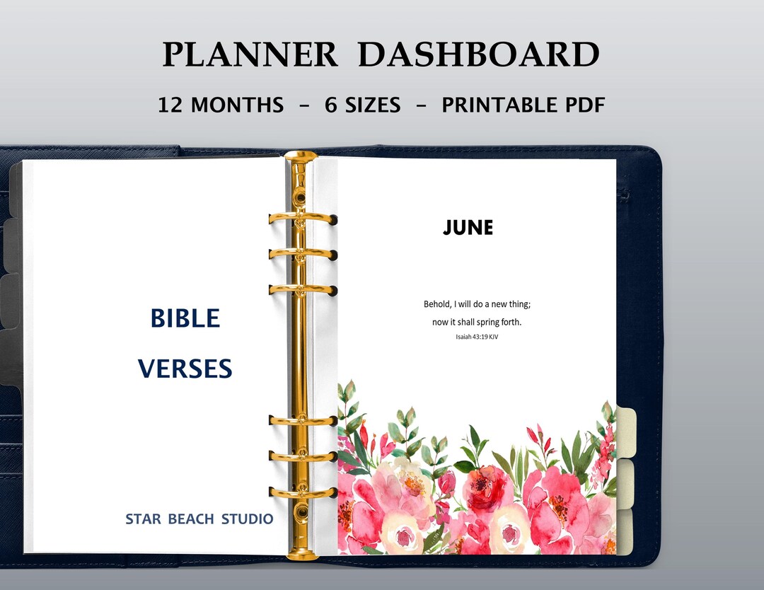 12 Month Bible Verses Planner Dashboards Printable, Floral Dividers, US ...