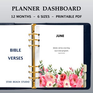 12 Month Bible Verses Planner Dashboards Printable, Floral Dividers, US ...