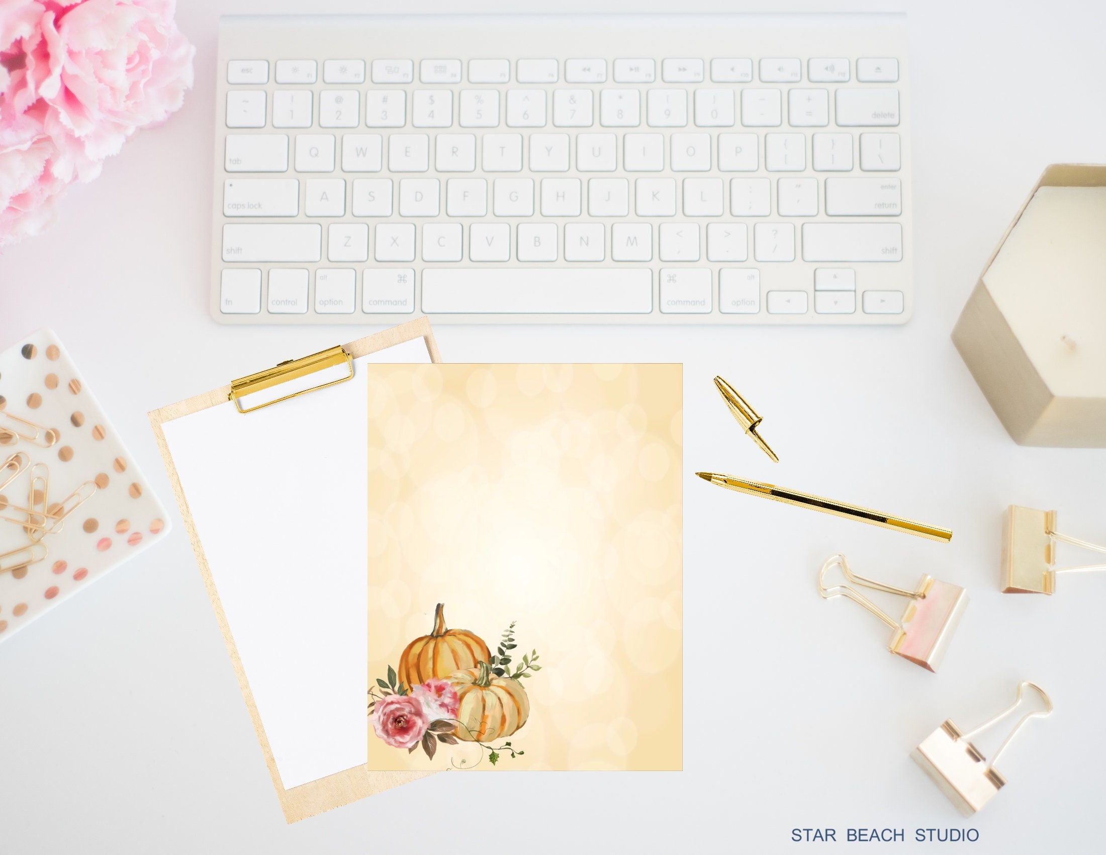 Pumpkins Printable Stationery Paper, Autumn Harvest Watercolor Lined ...