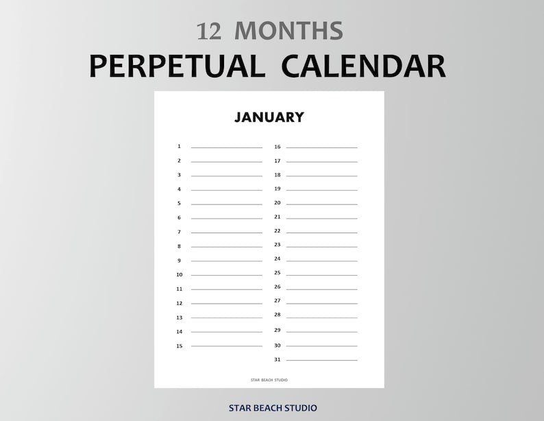 Perpetual Calendar Printable, Birthday Anniversary Annual Events ...
