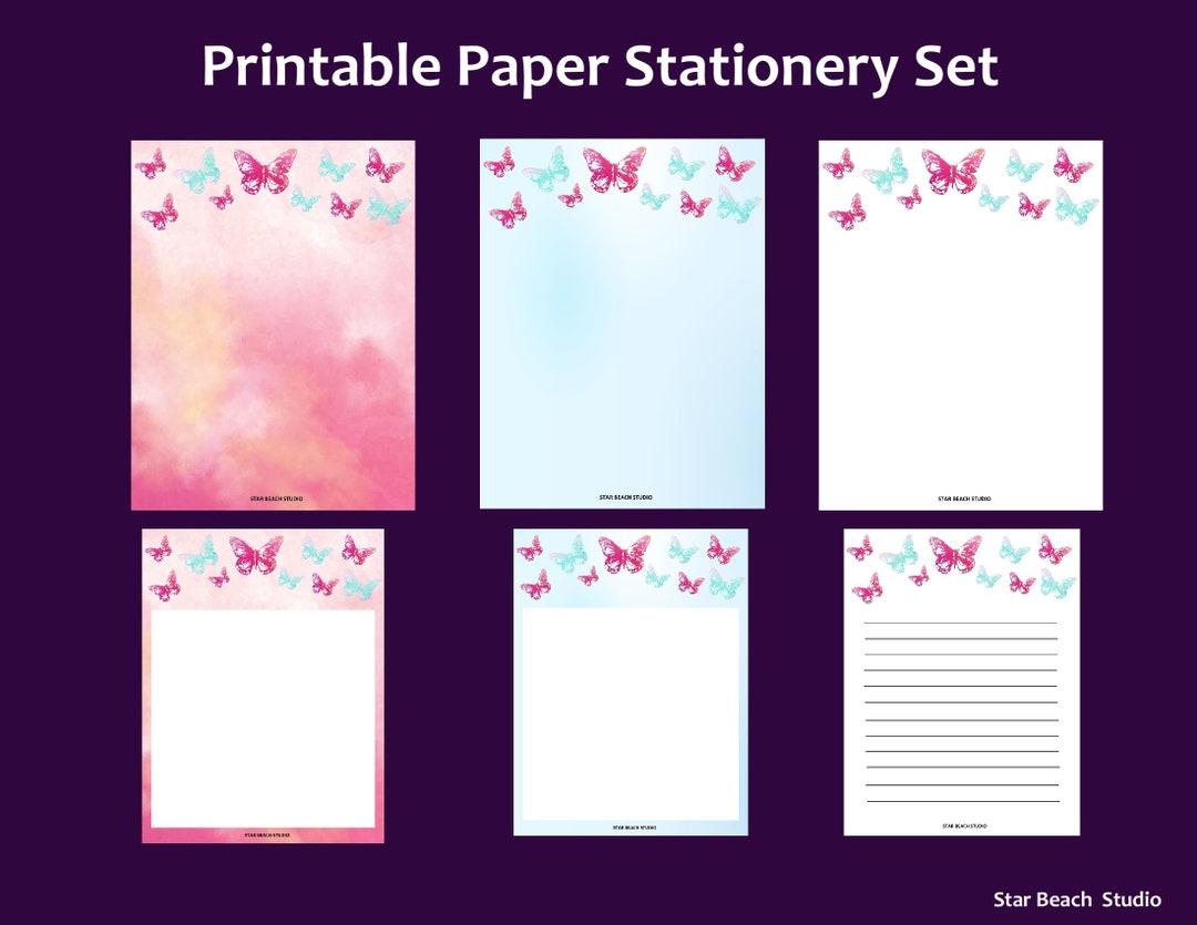 Butterfly Stationery Paper Printable Pink Blue Butterflies - Etsy