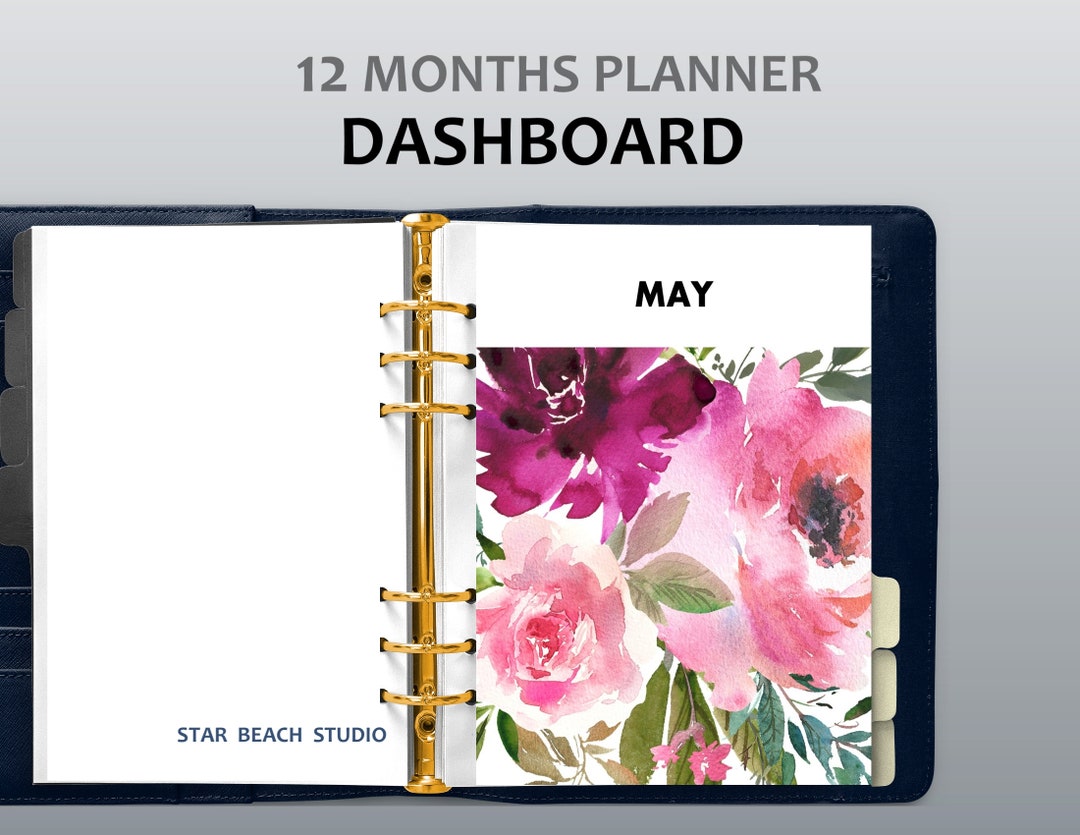 Monthly Floral Planner Dashboard Printable, 12 Months Cover Pages , US ...