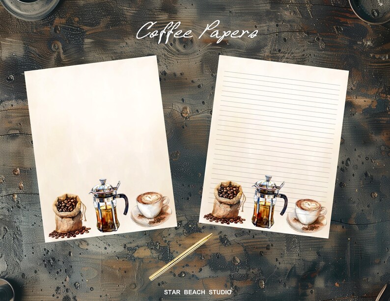 Coffee Lovers Printable Paper, Coffee Beans - French Press - Cappuccino ...