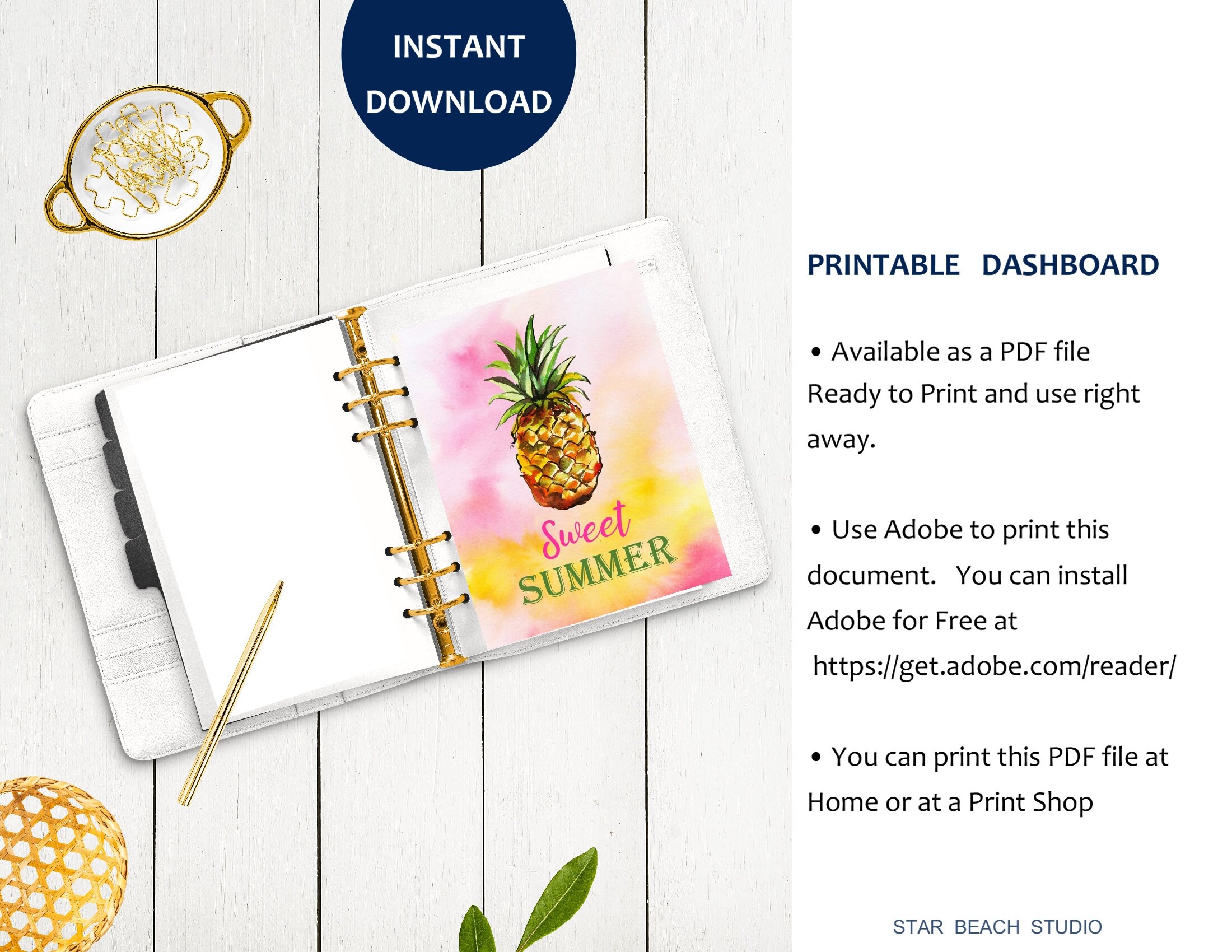 Sweet Summer Pineapple Planner Dashboard Printable, Watercolor Planner ...