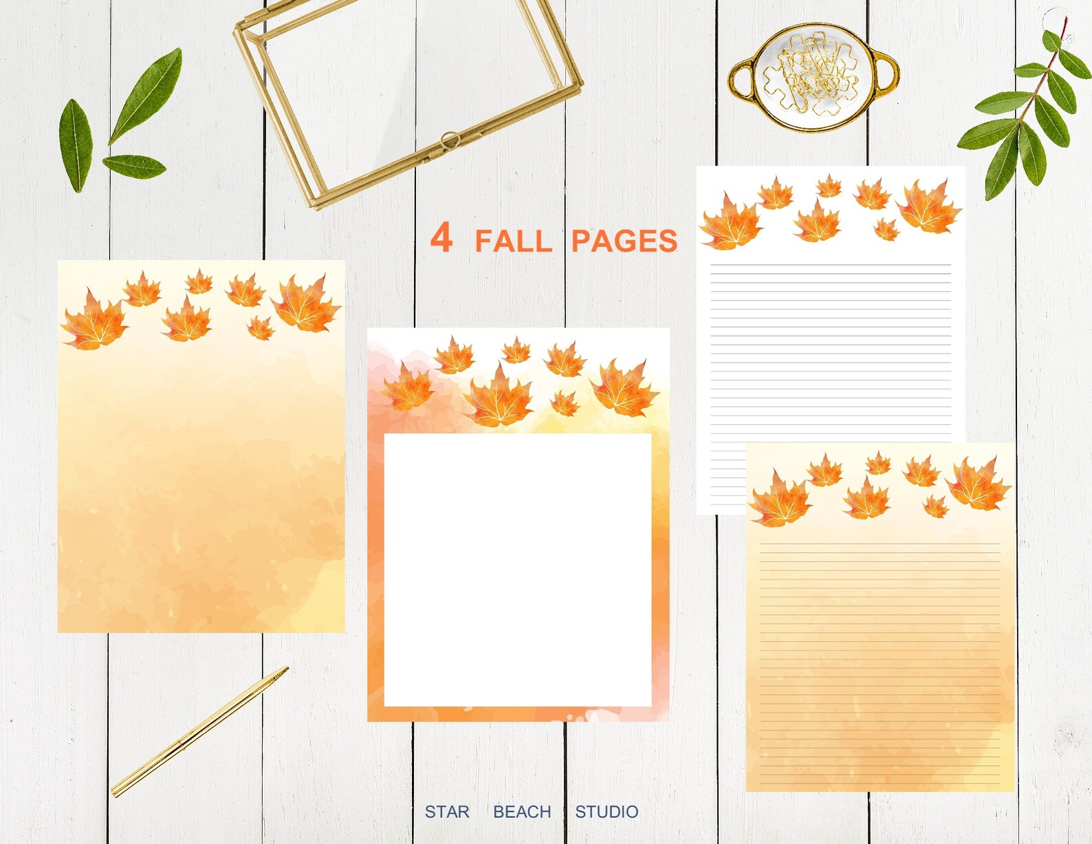 Autumn Leaves Printable Stationery, Fall Leaves Lined & Unlined Letter ...