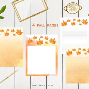 Autumn Leaves Printable Stationery, Fall Leaves Lined & Unlined Letter ...