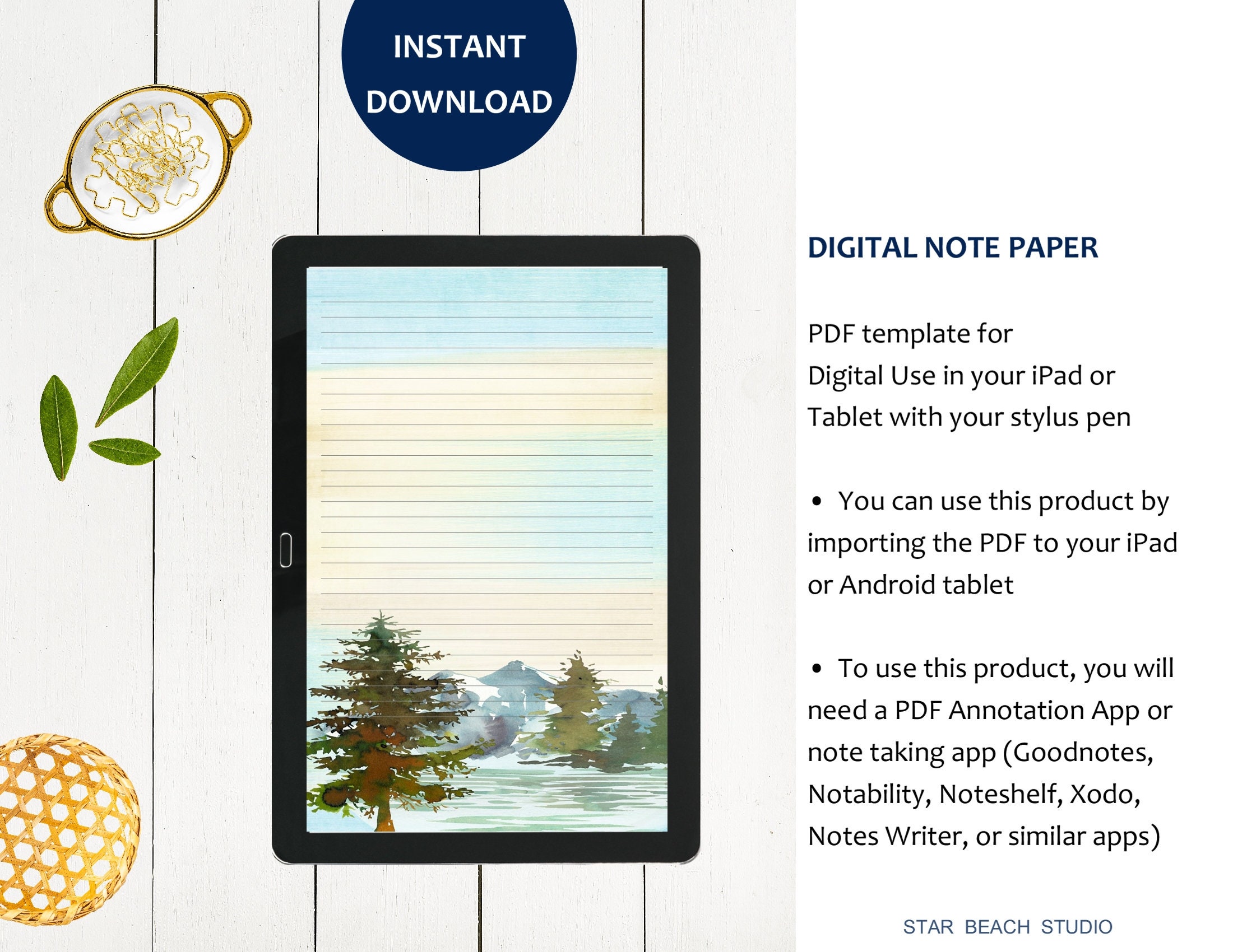 Mountain Landscape Printable Stationery, Digital Note Paper, Nature ...