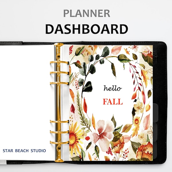 Hello Fall Floral Planner Dashboard Printable, Autumn Watercolor Floral ...