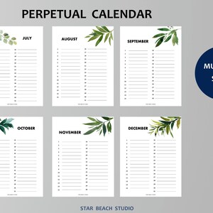 Perpetual Calendar Printable, Birthday - Anniversary - Annual Botanical ...