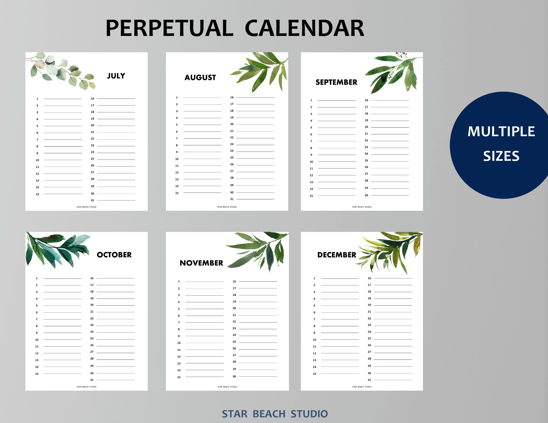 Perpetual Calendar Printable Birthday Anniversary Annual - Etsy