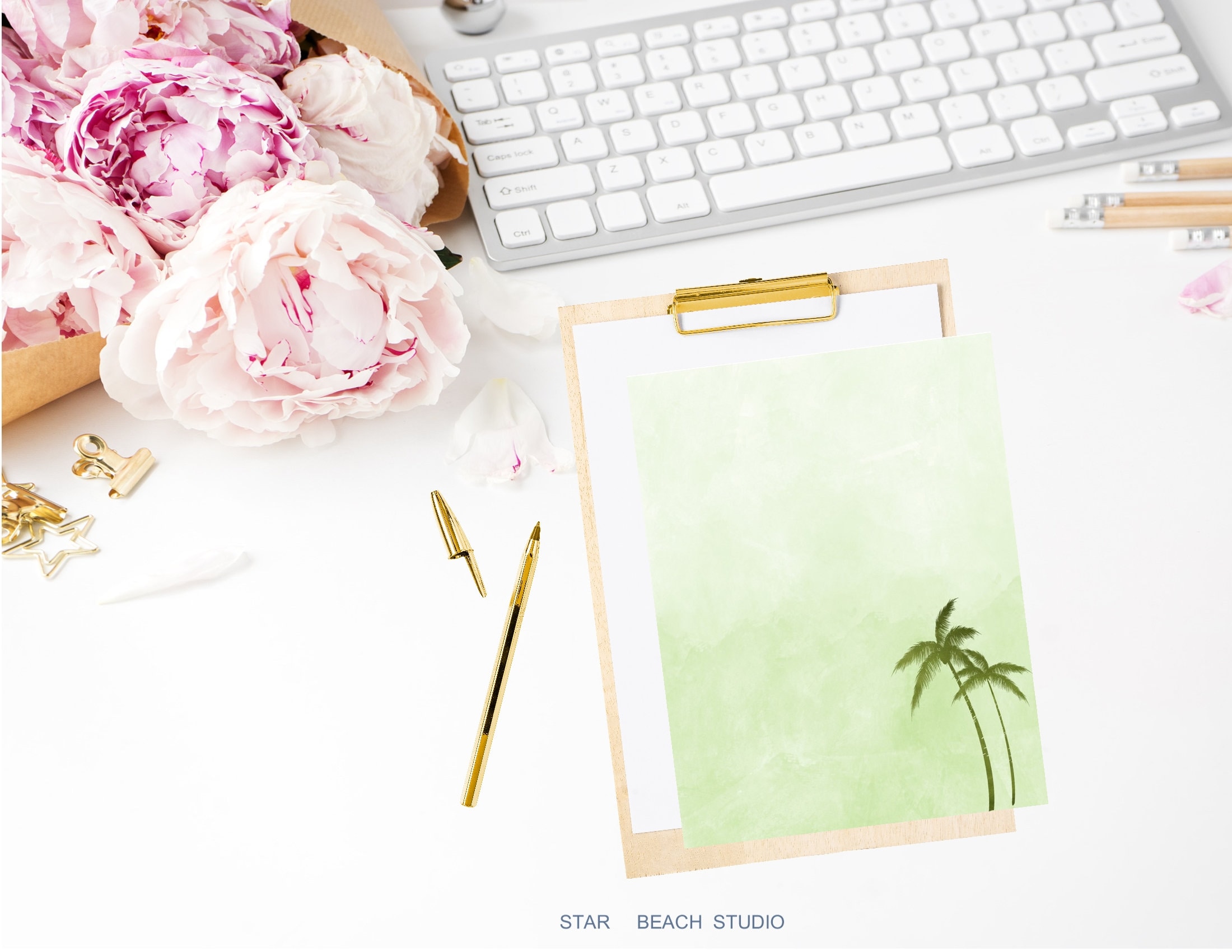 Palm Trees Printable Stationery, Summer Beach Theme Lined & Unlined ...