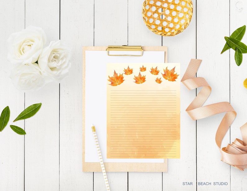 Autumn Leaves Printable Stationery, Fall Leaves Lined & Unlined Letter ...