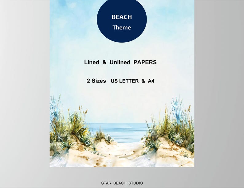 Summer Beach Printable Paper Sand Dunes Watercolor Stationery, A4 ...