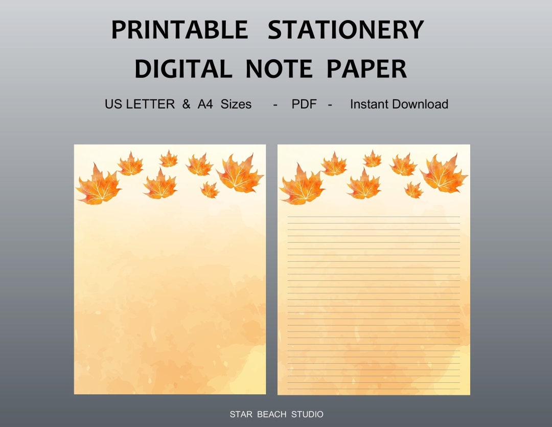 Autumn Leaves Printable Stationery, Fall Leaves Lined & Unlined Letter ...