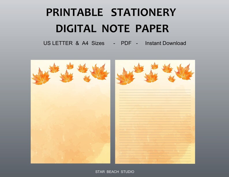 Autumn Leaves Printable Stationery, Fall Leaves Lined & Unlined Letter ...