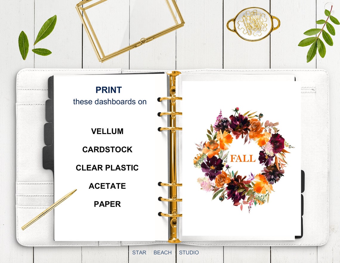 Fall Planner Dashboard Printable, Autumn Floral Watercolor Wreath ...