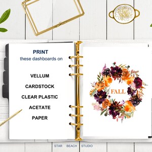 Fall Planner Dashboard Printable, Autumn Floral Watercolor Wreath ...