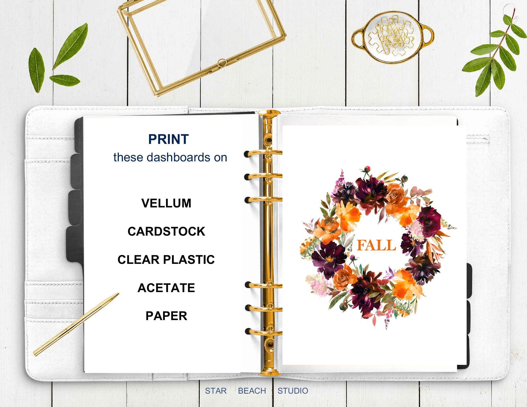 Fall Planner Dashboard Printable, Autumn Floral Watercolor Wreath ...