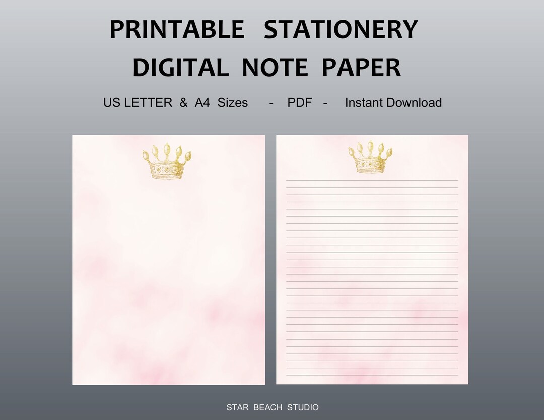 Gold Crown Pink Paper Printable Stationery Paper, Royal Princess Theme ...