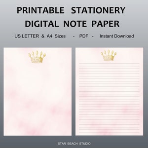 Gold Crown Pink Paper Printable Stationery Paper, Royal Princess Theme ...