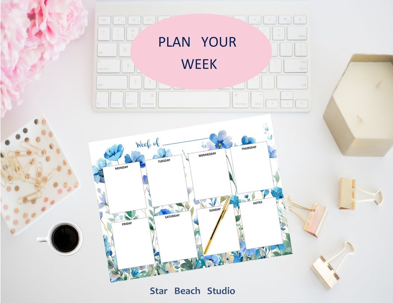 Weekly Planner Printable, Floral Undated Week at a Glance Planner ...
