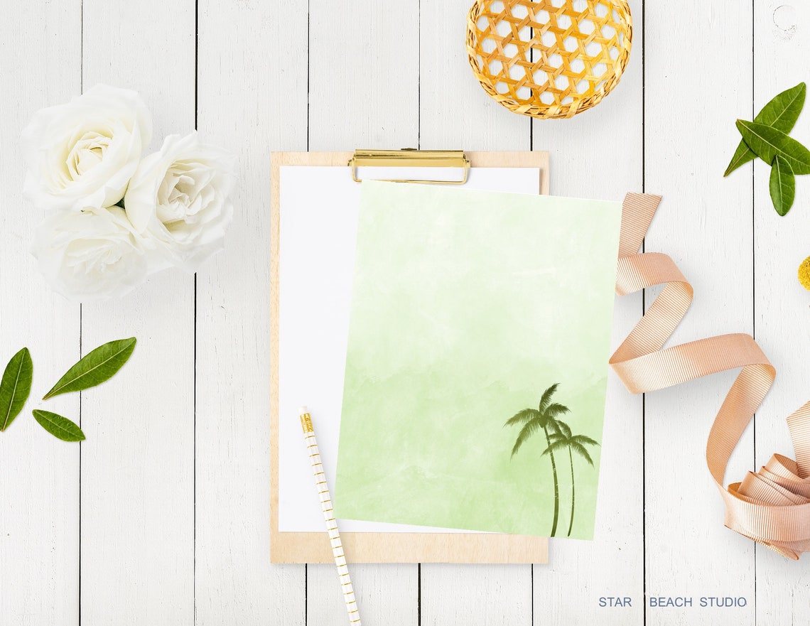 Palm Trees Printable Stationery, Summer Beach Theme Lined & Unlined ...