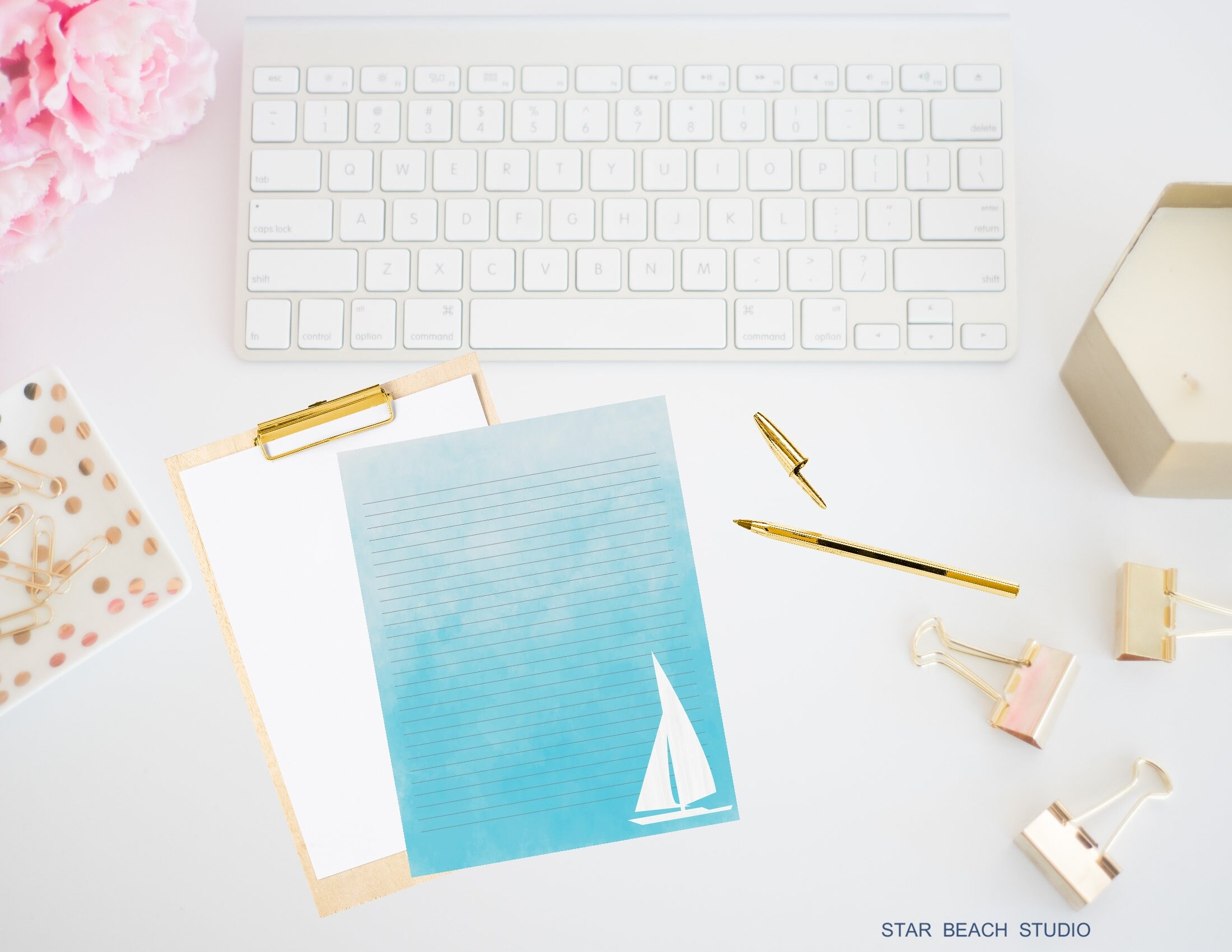White Sailboat Blue Watercolor Printable Stationery Paper, Lined ...