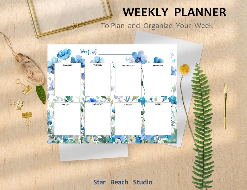 Weekly Planner Printable, Floral Undated Week at a Glance Planner ...