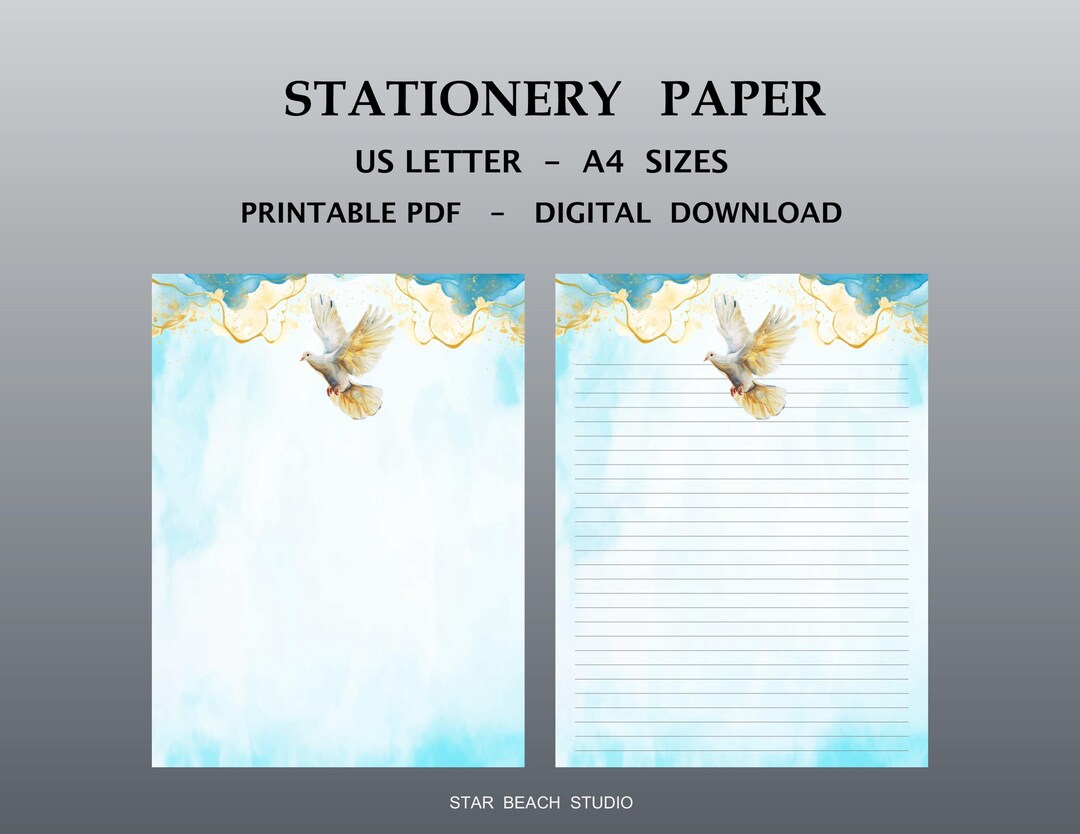 Holy Spirit Dove Stationery Printable Paper, Christian Theme Lined ...